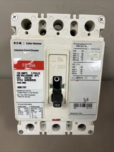 Eaton | Cutler-Hammer FD3150 3 Pole 150 Amp, 600 VAC Breaker - USED | eBay