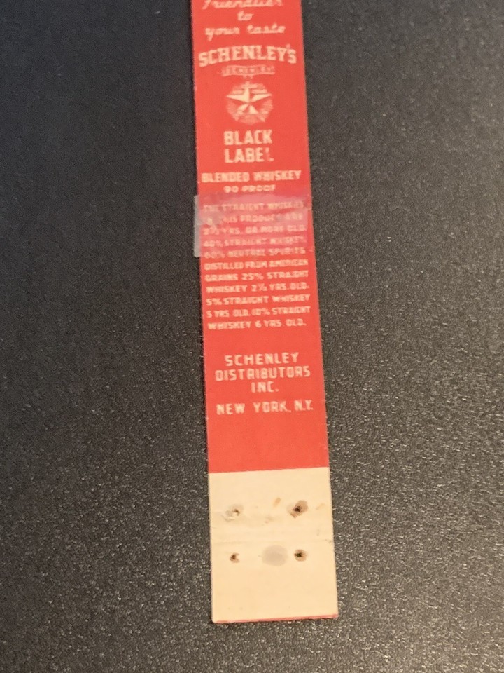 Vintage Alcohol Matchbook: “Schenley’s Red Label Blended Whiskey” | eBay