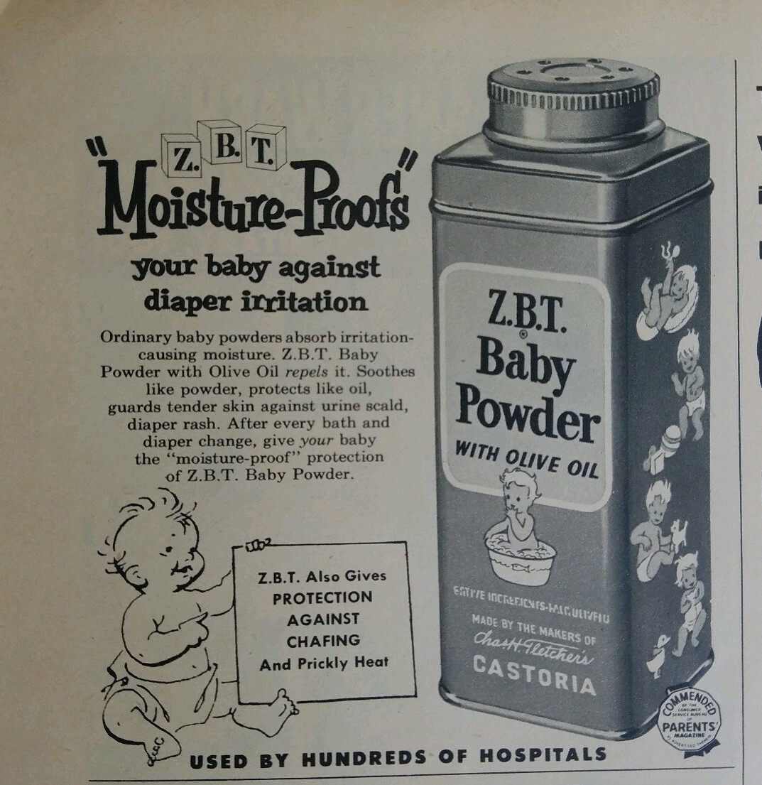 1956 made Castoria ZBT baby powder olive oil f diaper irritation ...