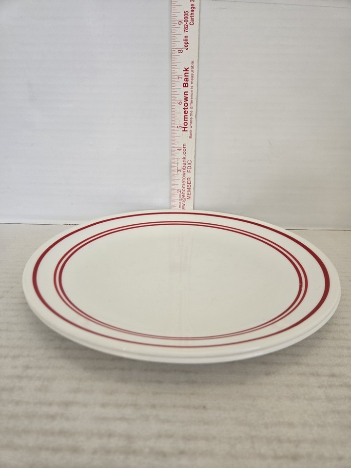 2 Corelle Vitrelle Red Stripe Classic Cafe 10.25" Dinner Plate FREE ...
