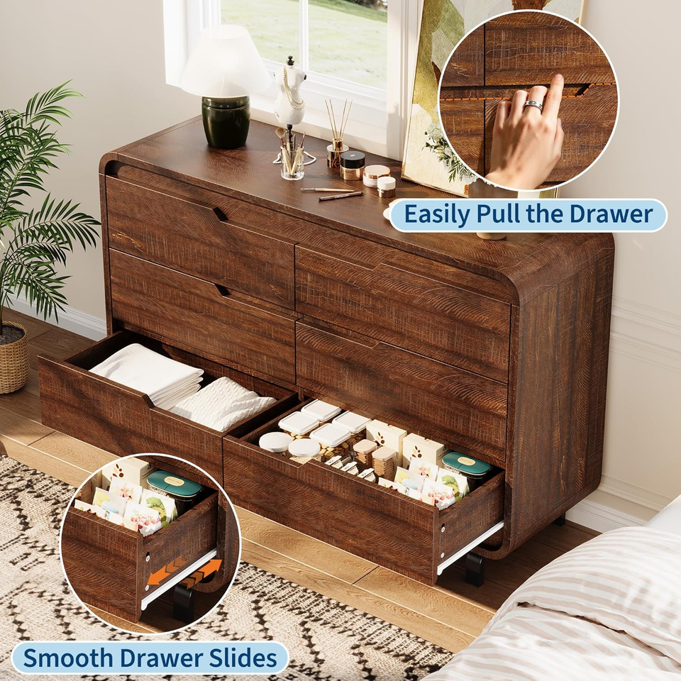Sleek 6-Drawer Dresser - 47" Wide Wood Storage for Bedroom & Living ...