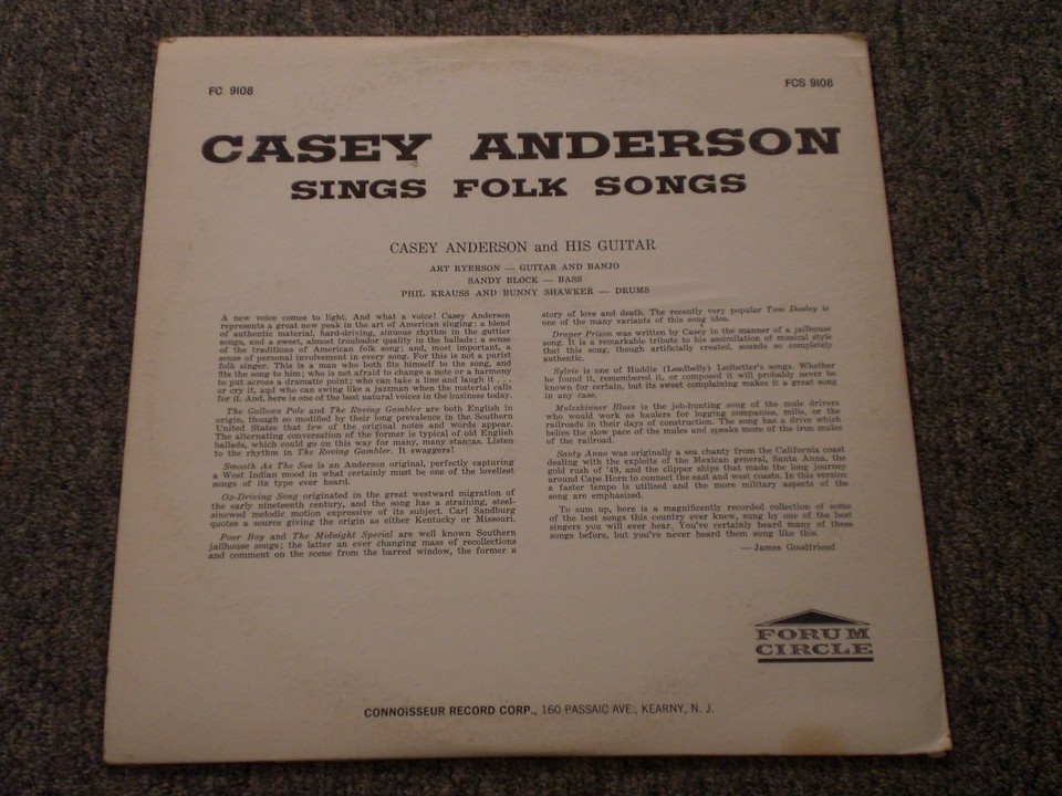 Casey Anderson Sings Folk Songs~1965 Folk~Mono~Guitar and Banjo~FAST ...