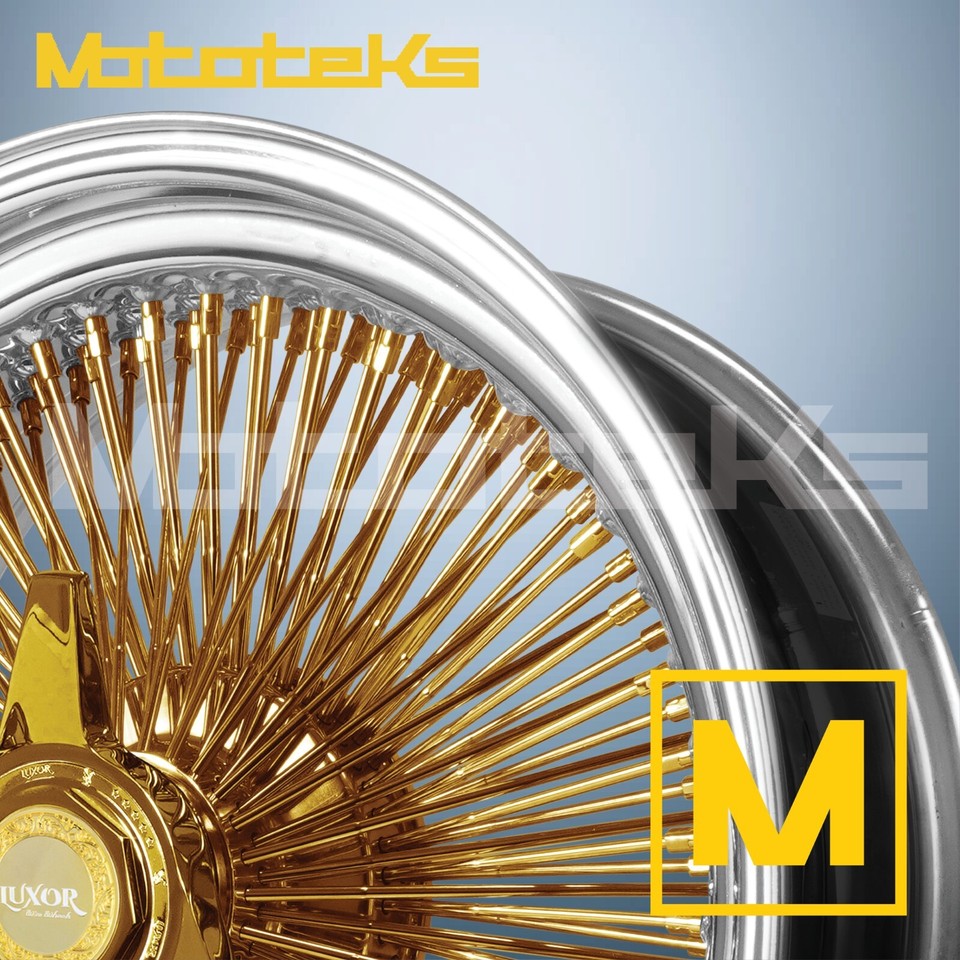 17X8 LUXOR WIRE WHEELS 100 STRAIGHT STD RIMS 24K CENTER GOLD WHEEL SET ...