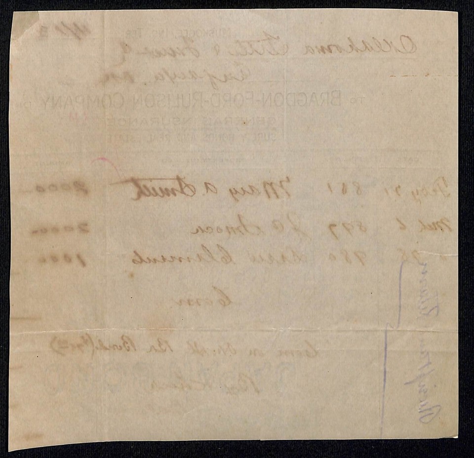 c1906 Bragdon Ford Rulison Co. Insurance Indian Territory Muskogee, OK ...