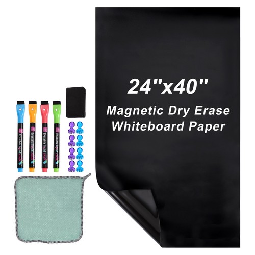 24"x40" Self Adhesive Magnetic Dry Erase Whiteboard Paper Set, Black ...