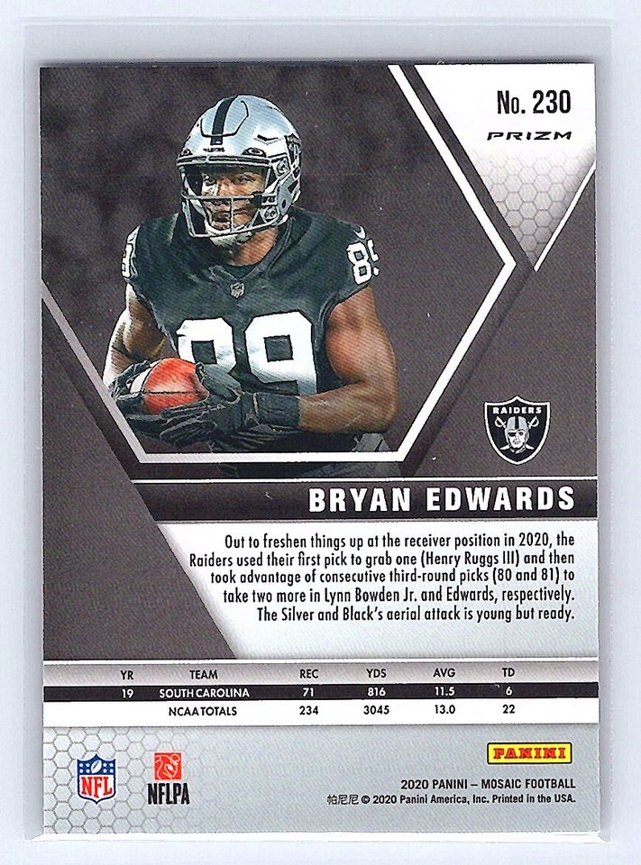 2020 Mosaic Bryan Edwards #230 RC Las Vegas Raiders Rookie Rookie | eBay