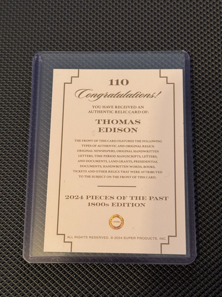 2024 Pieces of the Past 1800's Edition Thomas Edison Document Stock ...
