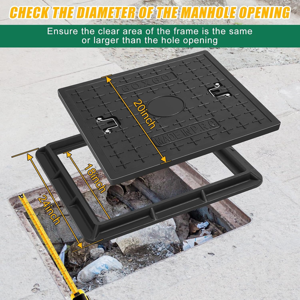 Frp Solid Square Septic Tank Lid and Base with Handles Manhole Cover ...