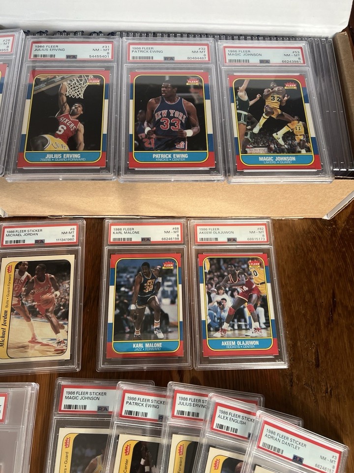 1986 Fleer Basketball MASTER Set Wax Pack Stickers MICHAEL JORDAN PSA 8 ...