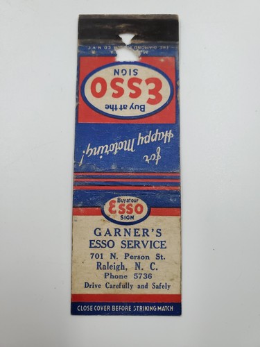 Garner's Esso Service Raleigh North Carolina Matchbook Cover | eBay