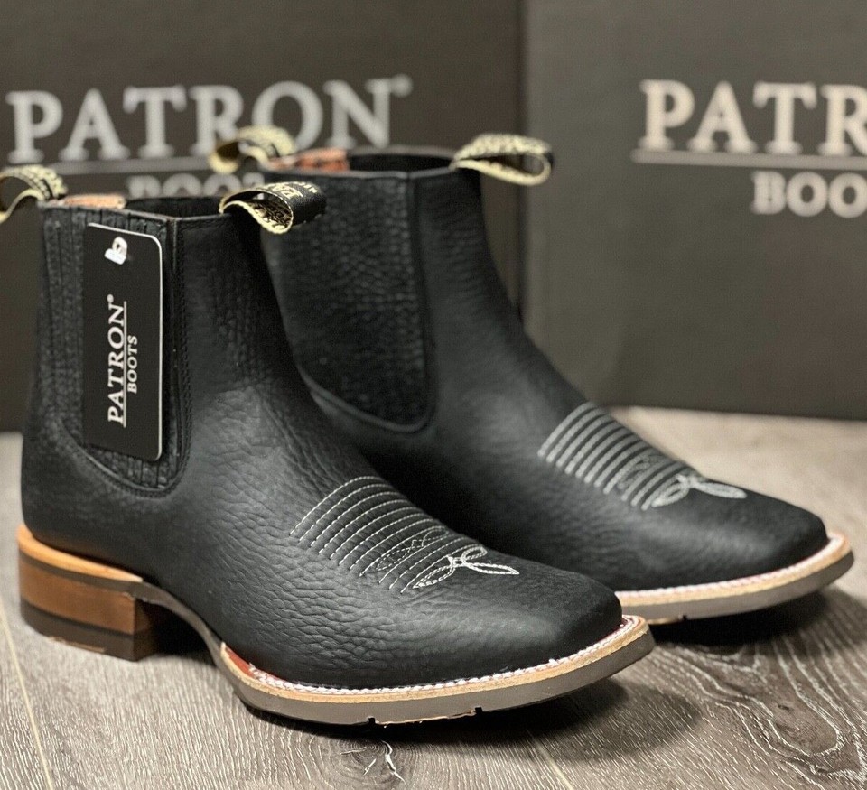 MEN'S PATRON BOTIN WESTERN ANKLE HALF BOOT RHINO LEATHER SQUARE TOE ...