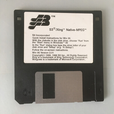 S3 Xing Native-MPEG 1.44MB Floppy Disc Diskette f/ Microsoft Windows ...