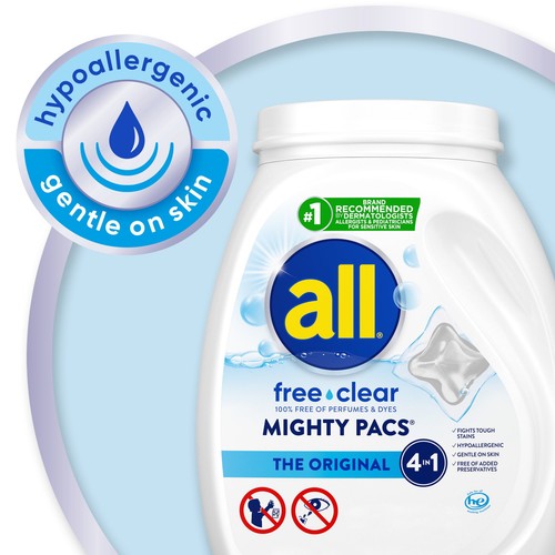 all Mighty Pacs Laundry Detergent Pods, Free Clear for Sensitive Skin ...
