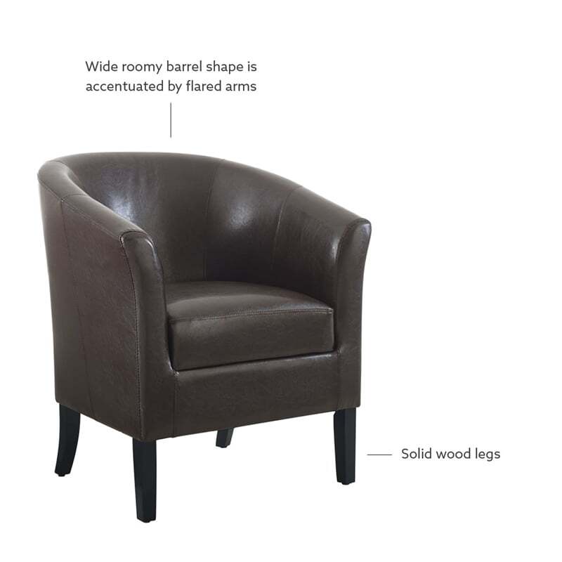 Linon Simon Upholstered Club Chair High Arms Deep Seat in Brown Faux ...