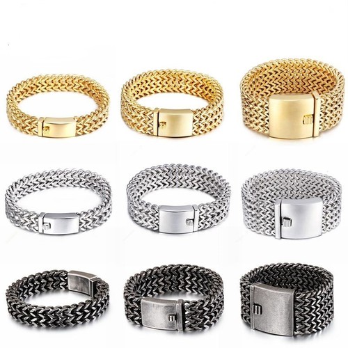New Stainless Steel Link Chain Mesh Bracelets High Polished Dubai Gold ...