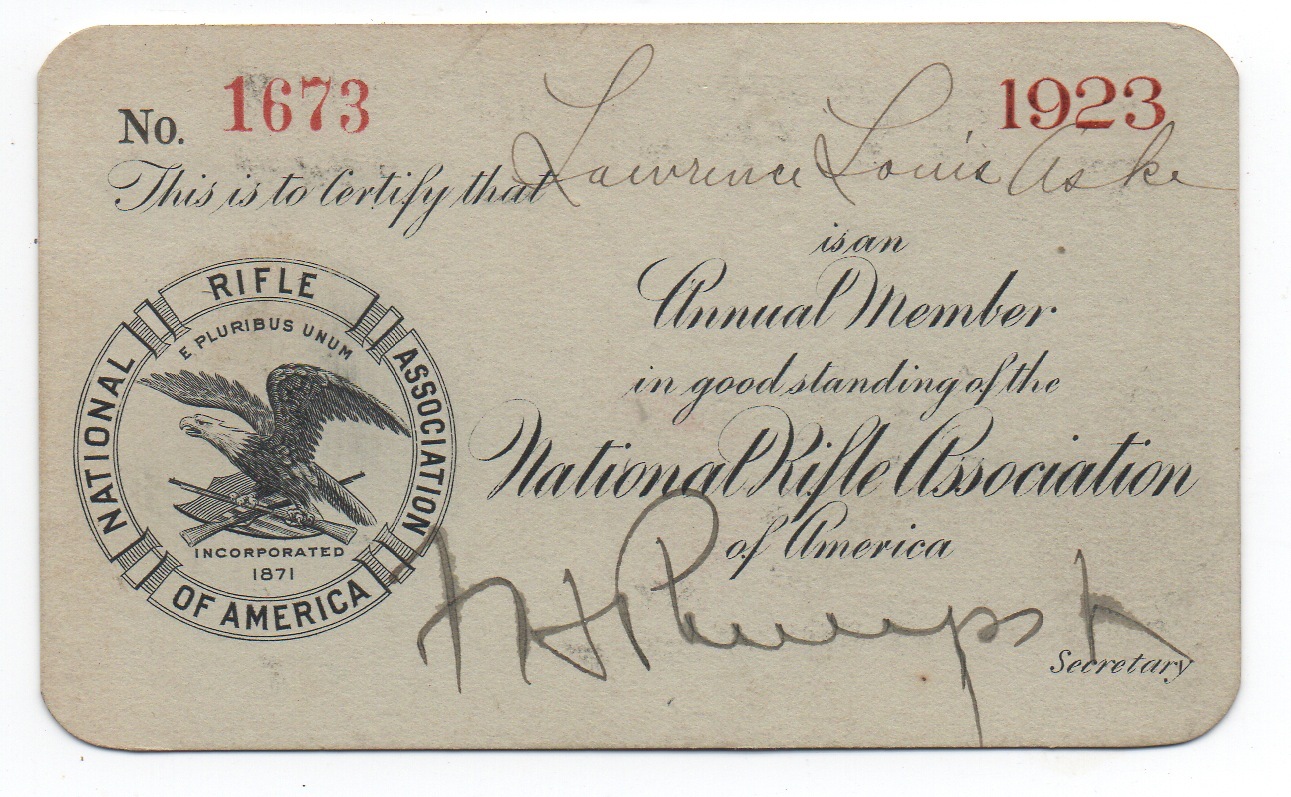 1923 National Rifle Association Membership Card NRA | eBay