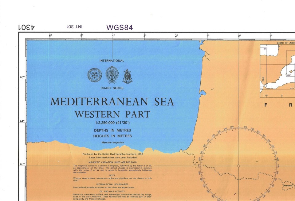 Admiralty 4301 Mediterranean Sea Western Part Marine Map Chart Ship ...