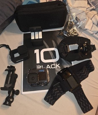 GoPro Hero 10 Black w/ 4 batteries, 2 Cases, & 4 Mounts Accessories ...