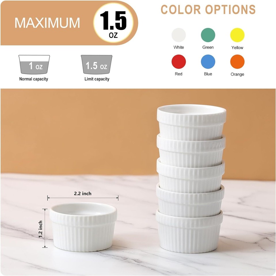 Mini Ramekins 1.5 Oz Ceramic Dipping Sauce Bowls Porcelain Souffle Dish ...