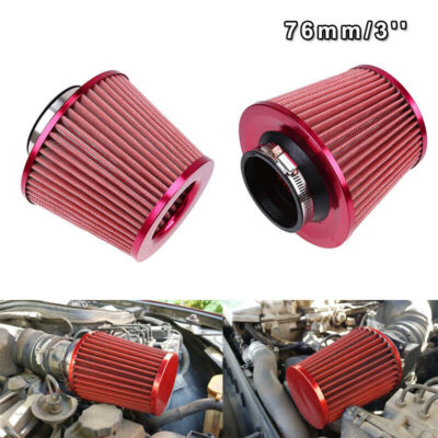 3Inch Red Car Inlet Short Ram Cold Air Intake Round Cone Filter System ...