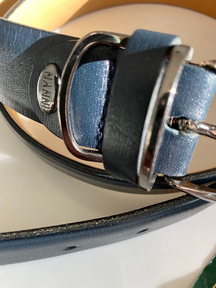 NANNI Milano blue leather dress belt Size 110 cm ( 40-42 US) New with ...
