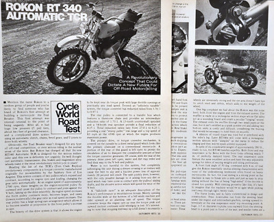 1973 Rokon RT 340 Automatic TCR 4p Motorcycle Test Article | eBay