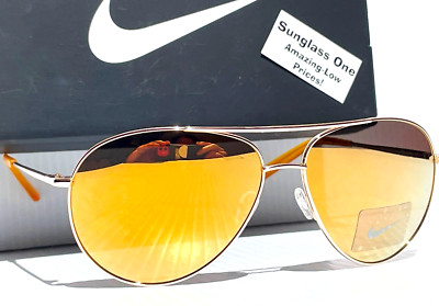 NEW NIKE CHANCE Gold Brown 61mm Aviator Gold Mirror Women's Sunglass ...