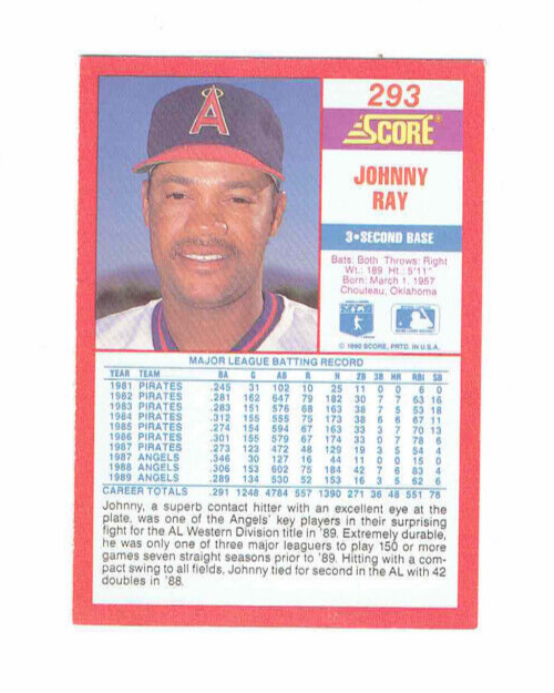 Johnny Ray Angels 2B#3 #293 Score 1990 #Baseball Card | eBay