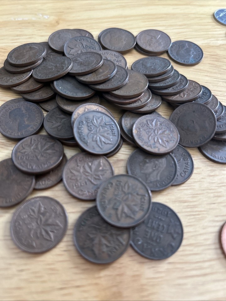 Lot Canadian Coin One Pennies 1929 Nickels Dimes Quarters 1 2 Dollars ...