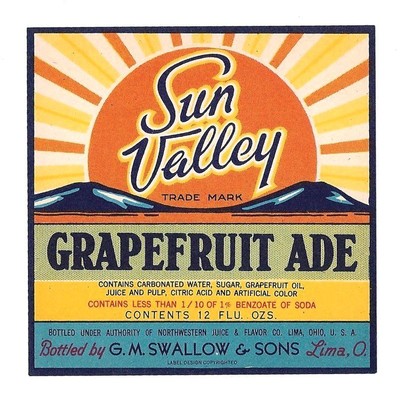 Sun Valley Grapefruit Ade Soda Bottle Label Lima Ohio | eBay