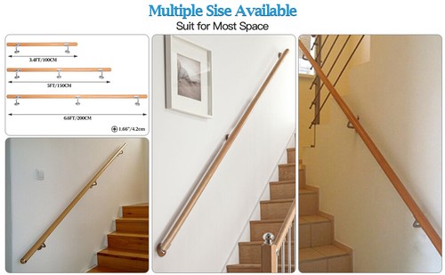 1/1.5/2m Handrail Wood Stair Grab Handle Rail Bar Balustrade Staircase ...