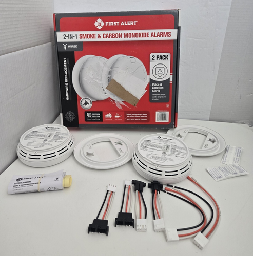 First Alert 2-Pk Wired 2-in-1 Smoke Carbon Monoxide Alarms Voice READ ...