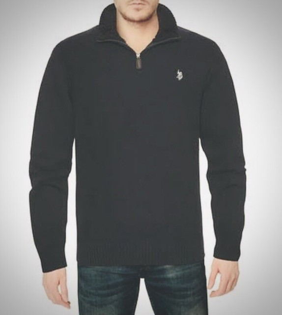 U S Polo Assn USPA Mens Quarter Zip Sweater Iron Gray Heather 2xl M02 ...