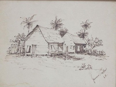 Framed Drawing Mid Century Nassau Bahamas Beach Hut Signed | eBay