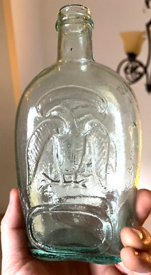 VERY NICE AQUA HISTORIC DOUBLE EAGLE WHISKEY FLASK PINT 1860'S ERA ...