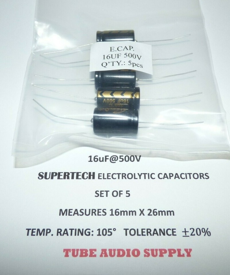 16uF@500volt ELECTROLYTIC CAPACITOR, AXIAL, SUPERTECH HIGH QUALITY, SET ...