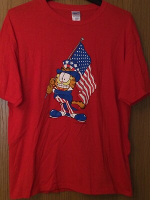 Garfield - Patriotic Image Holding Flag - Red Shirt - 2XL | eBay