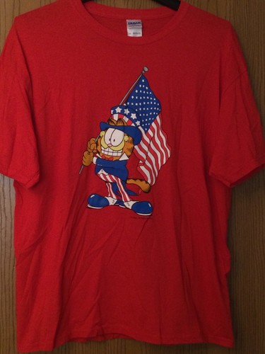 Garfield - Patriotic Image Holding Flag - Red Shirt - 2XL | eBay