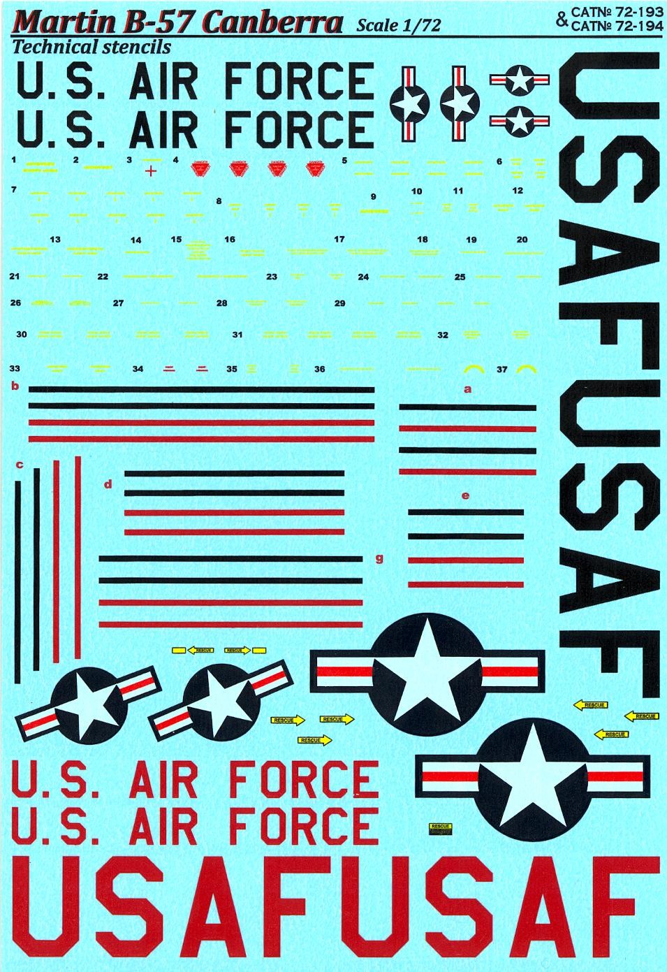 Print Scale Decals 1/72 MARTIN B-57 CANBERRA U.S. Air Force Jet Bomber ...