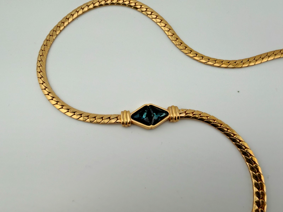 Vintage SAL Signed Gold Tone Necklace Swarovski Crystal Blue/Black ...