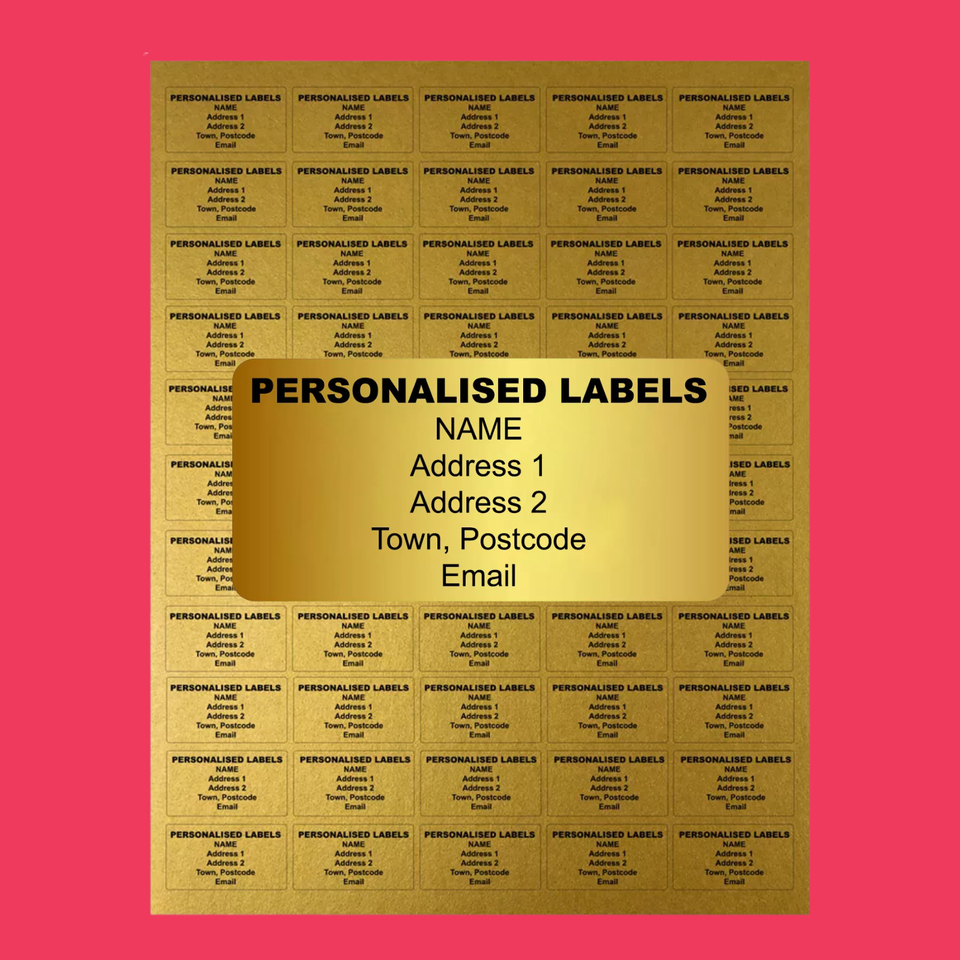 Personalised Custom Printed Return Address Labels Stickers White Gold ...