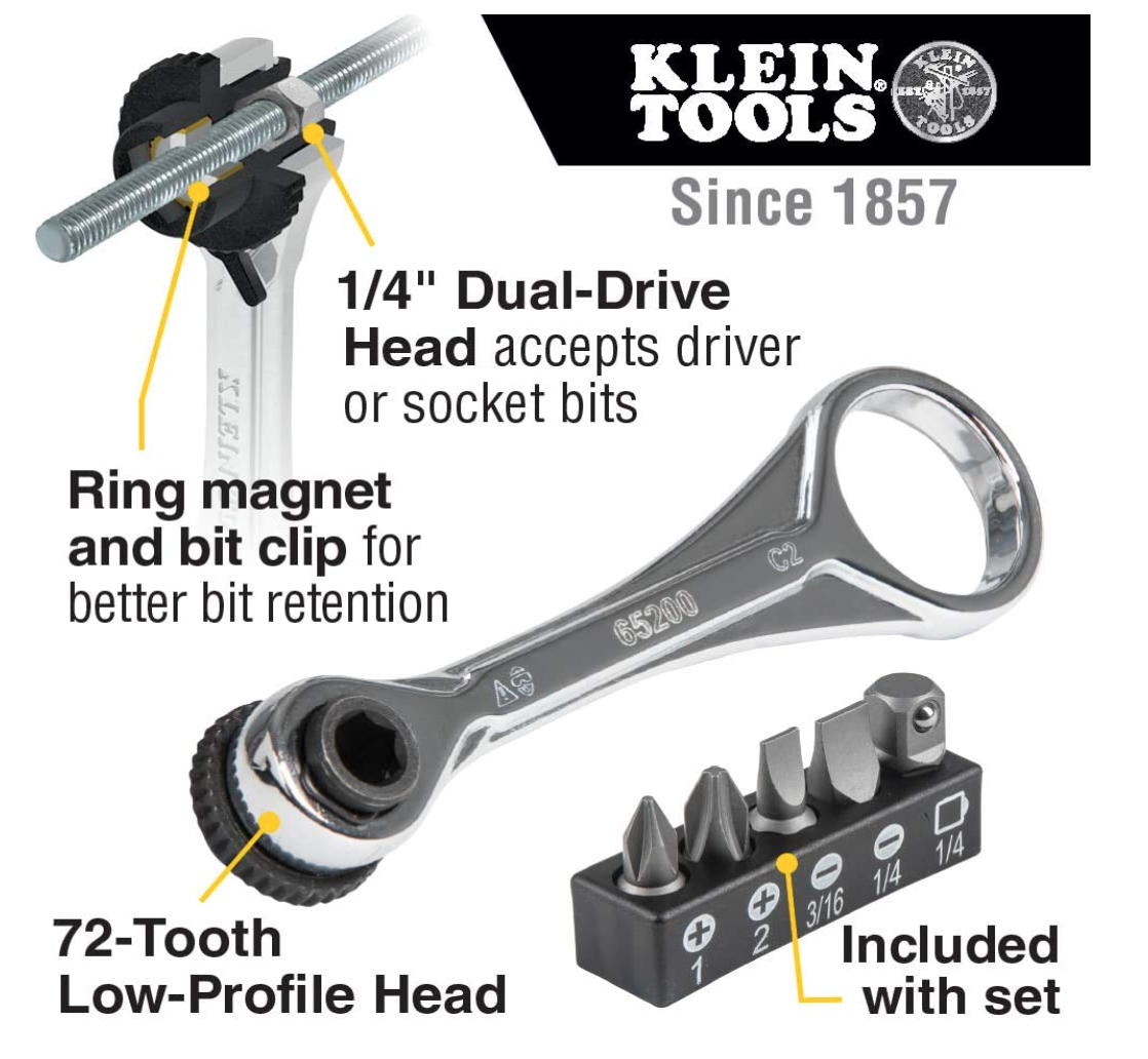 Klein Tools 65200 Ratchet Set, 5-Piece Mini Ratchet Set with Phillips ...