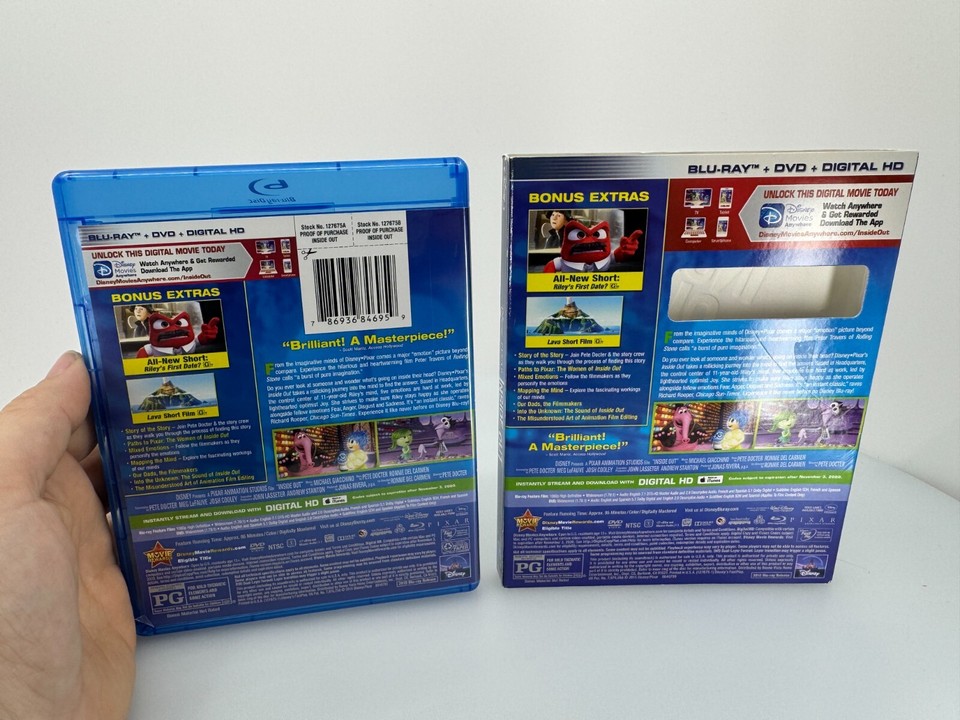 Inside Out BluRay And DVD 2015 3 Disc Set with Slipcover Disney Pixar ...