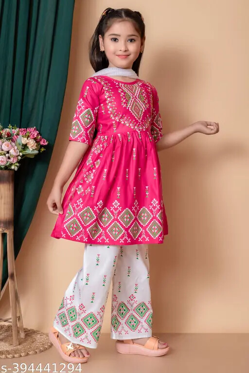 Indian Kids Traditional Cotton Anarkali Girls plazo Set For Ethnic Wear ...
