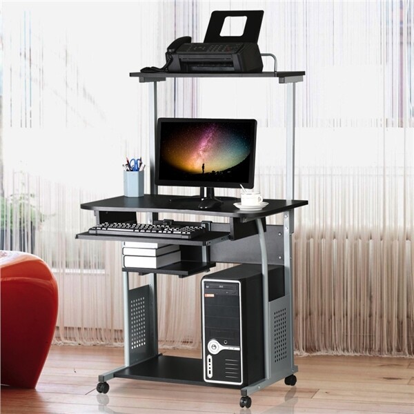 Rolling Computer Desk w/ Printer Shelf Laptop Writing Study Table Home ...