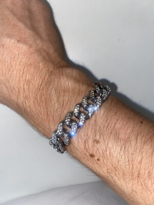 Iced Out Chunky Bracelet Rapper Style Silver Colour 17cm Length Drippy ...