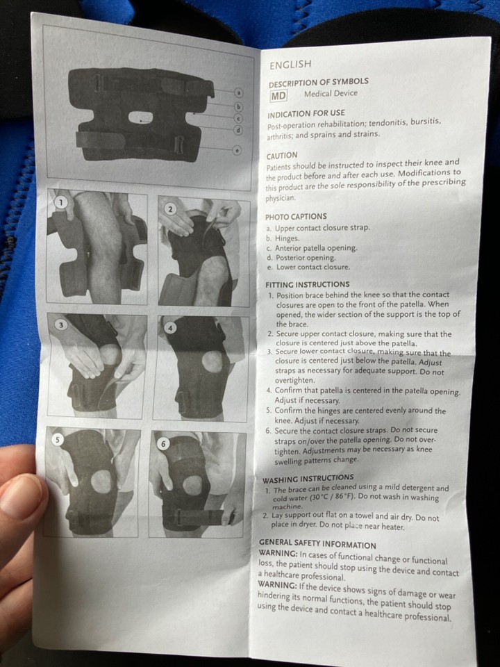 Ossur Neoprene Wrap Round Hinged Knee Support blue black New Open Box ...