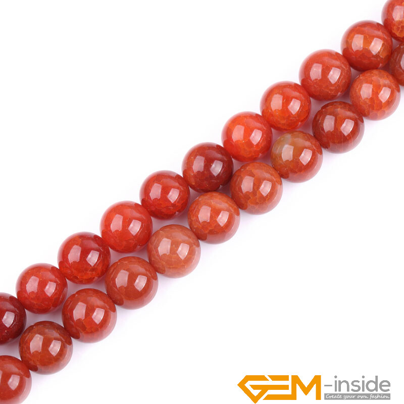 Red Crackle Agate Gemstone Round Loose Beads For Jewelry Making 15" 6mm ...
