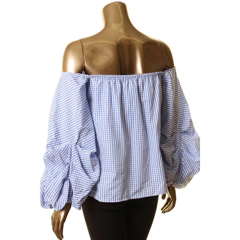 PETERSYN Women's Gingham Off Shoulder Balloon Sleeve Blouse Shirt Top XS TEDO | eBay