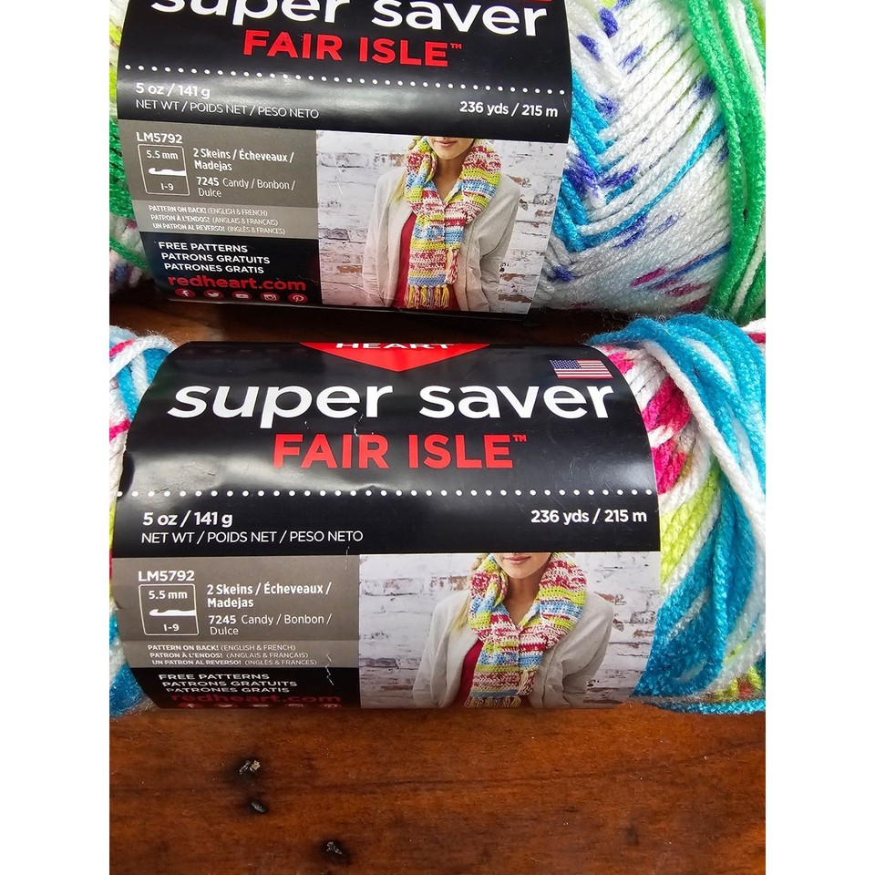Red Heart Super Saver Fair Isle Yarn Candy Bonbon Perroquet Derby 3 ...